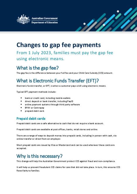 Changes to gap fee payments fact sheet - Department of Education ...